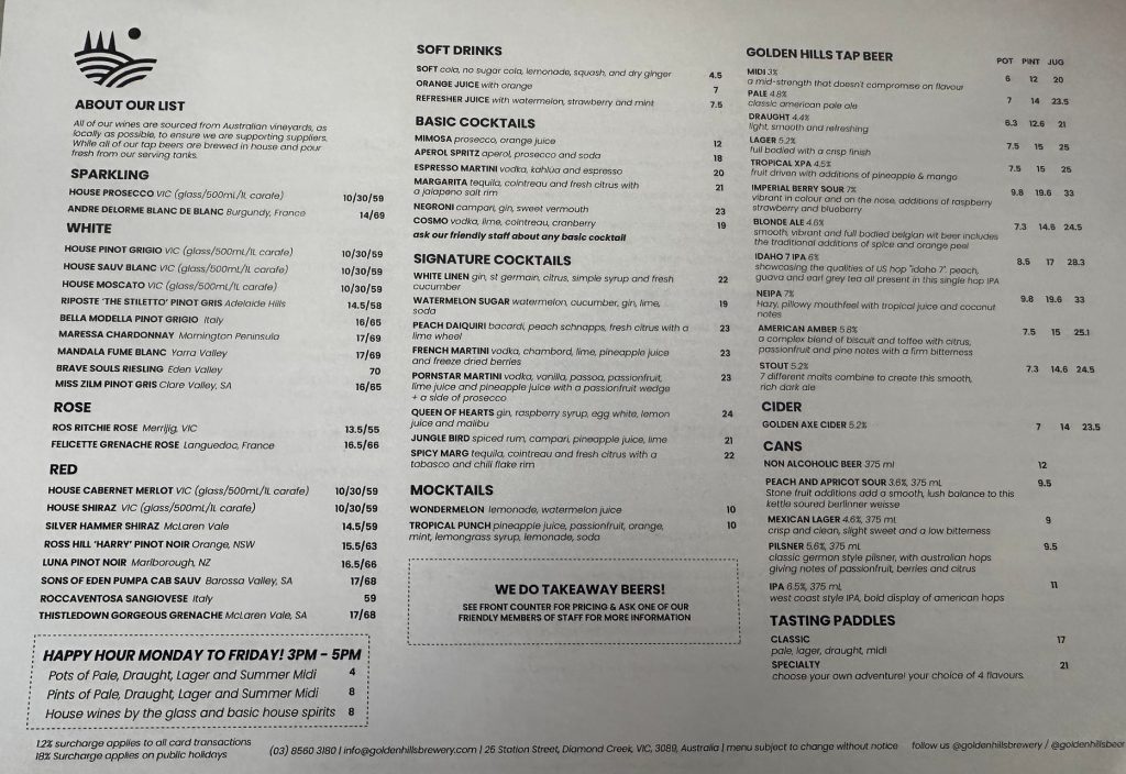 Golden Hills Brewery Diamond Creek Menu, Photos & Review