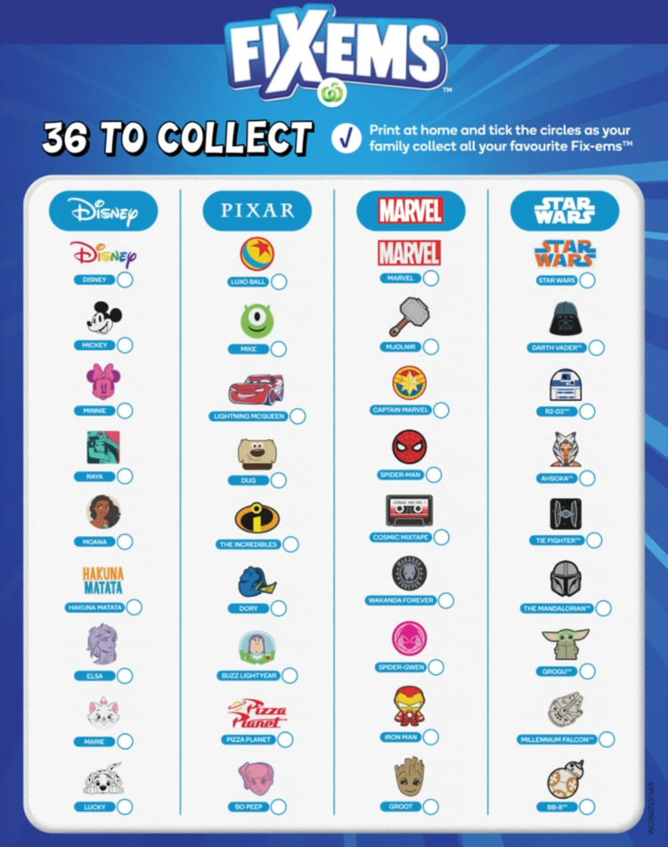 Woolworths Disney Fix-Ems - Checklist & How To Get Bonus Packs - A Nice ...